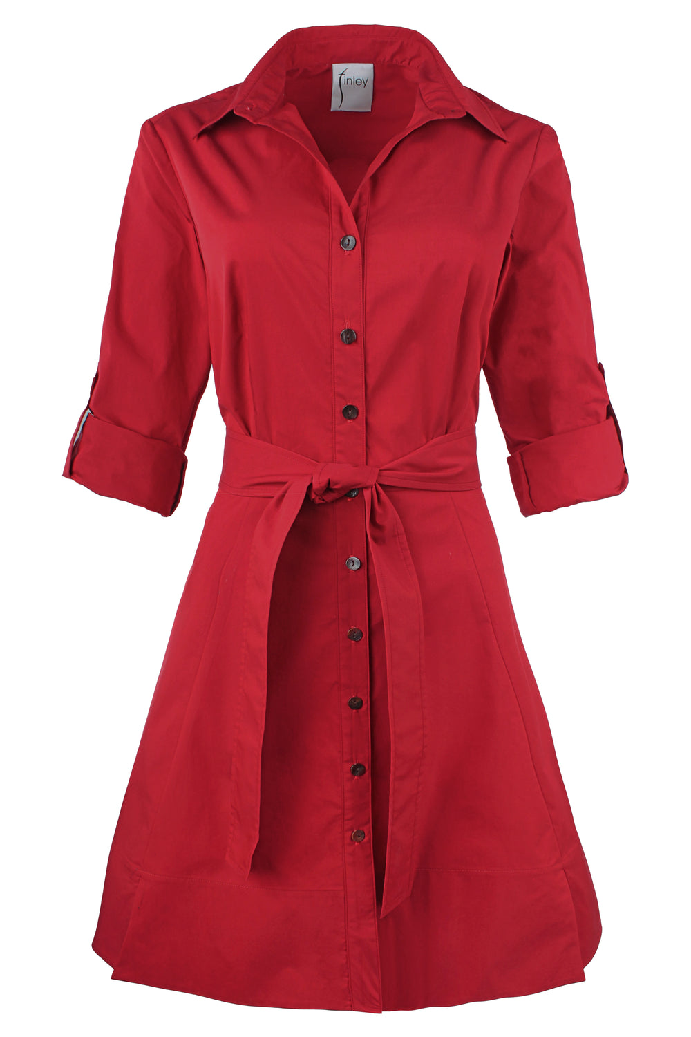 Laine | Tie Front Red Cropped Midi Shirt Dress | Finley Dresses