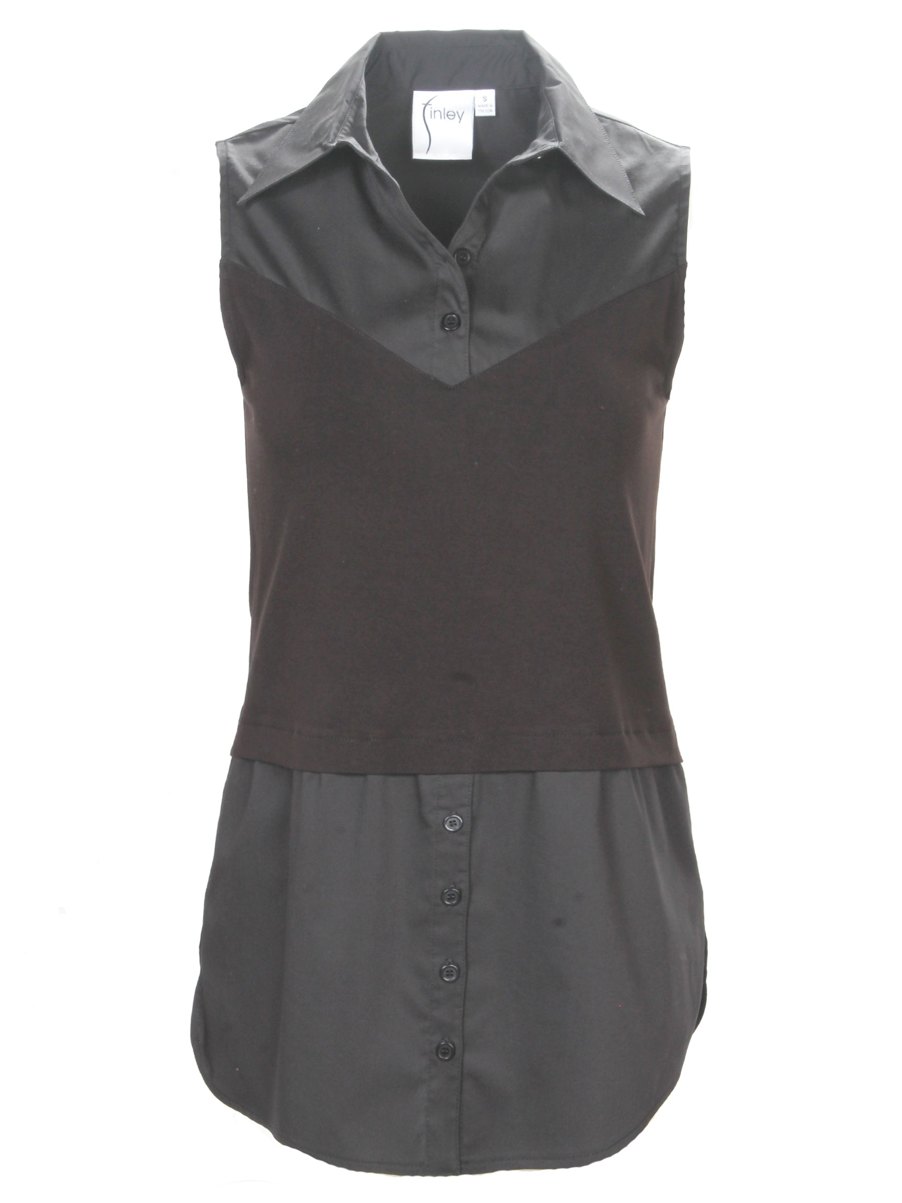 Women's Button Down Black Sleeveless Layering Tank | Finley Shirts